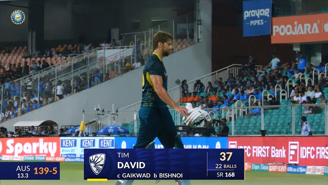 IND vs AUS 2023-24, 2ND T20I: Tim David Wicket
